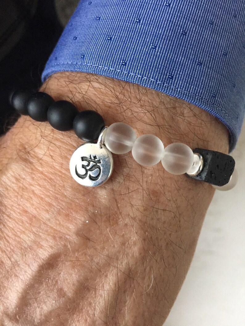 Men's Natural Stone Bracelet-Black and White Agate-Agate | Etsy