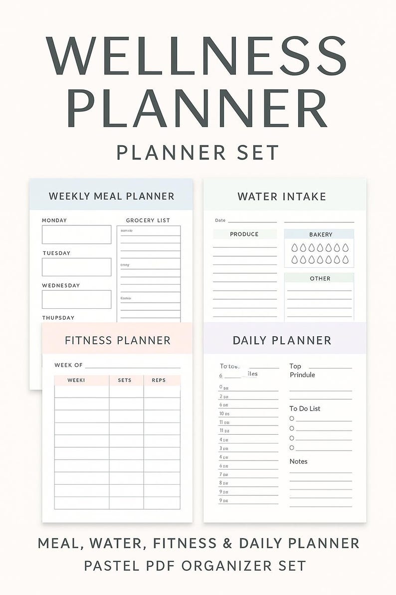 Pastel Wellness Planner Bundle: Meal, Fitness, Water, Daily (PDF) - Etsy