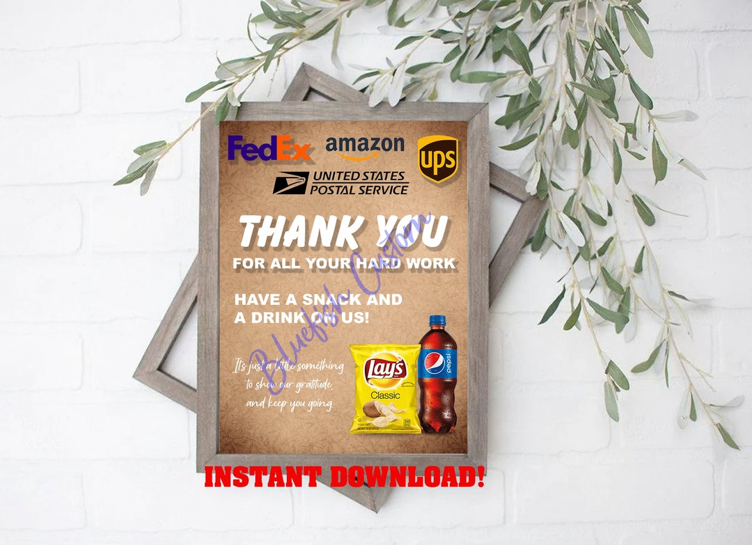 Delivery Driver Snack and Drink Sign - Thank You - Printable - Etsy