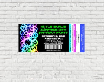Neon Printable Personalized Digital Invitation,neon and Glow Ticket ...