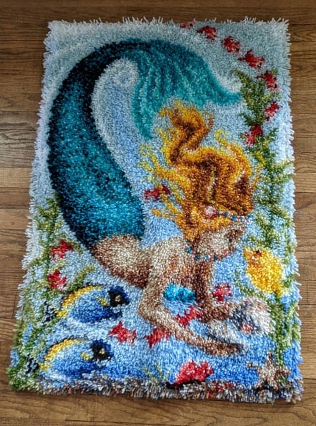 Enchanted Mermaid Completed Latch Hook Rug-this is NOT a Kit - Etsy