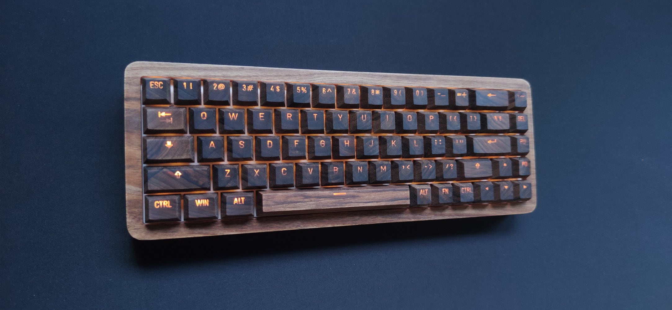 Wooden Keyboard - 65% Keyboard - Resin Backlit- Solid Walnut Wood ...