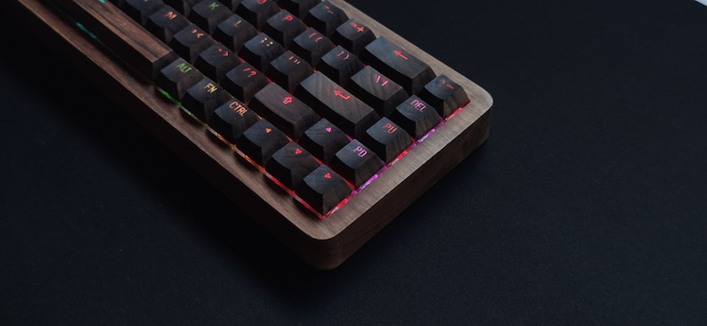 Wooden Keyboard - 65% Keyboard - Resin Backlit- Solid Walnut Wood ...