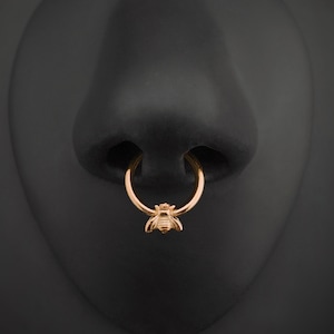 Bee Septum Ring, Tiny Bee Septum Hoop, Bee Nose Ring, Sterling Silver ...