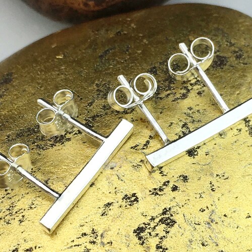 Double Bar Studs Square Double Piercing Earrings Double - Etsy