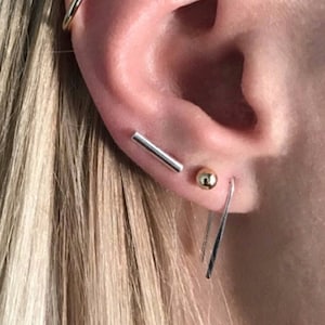 Double Bar Studs, Double Piercing Earrings, Double Bar Earrings, Double ...