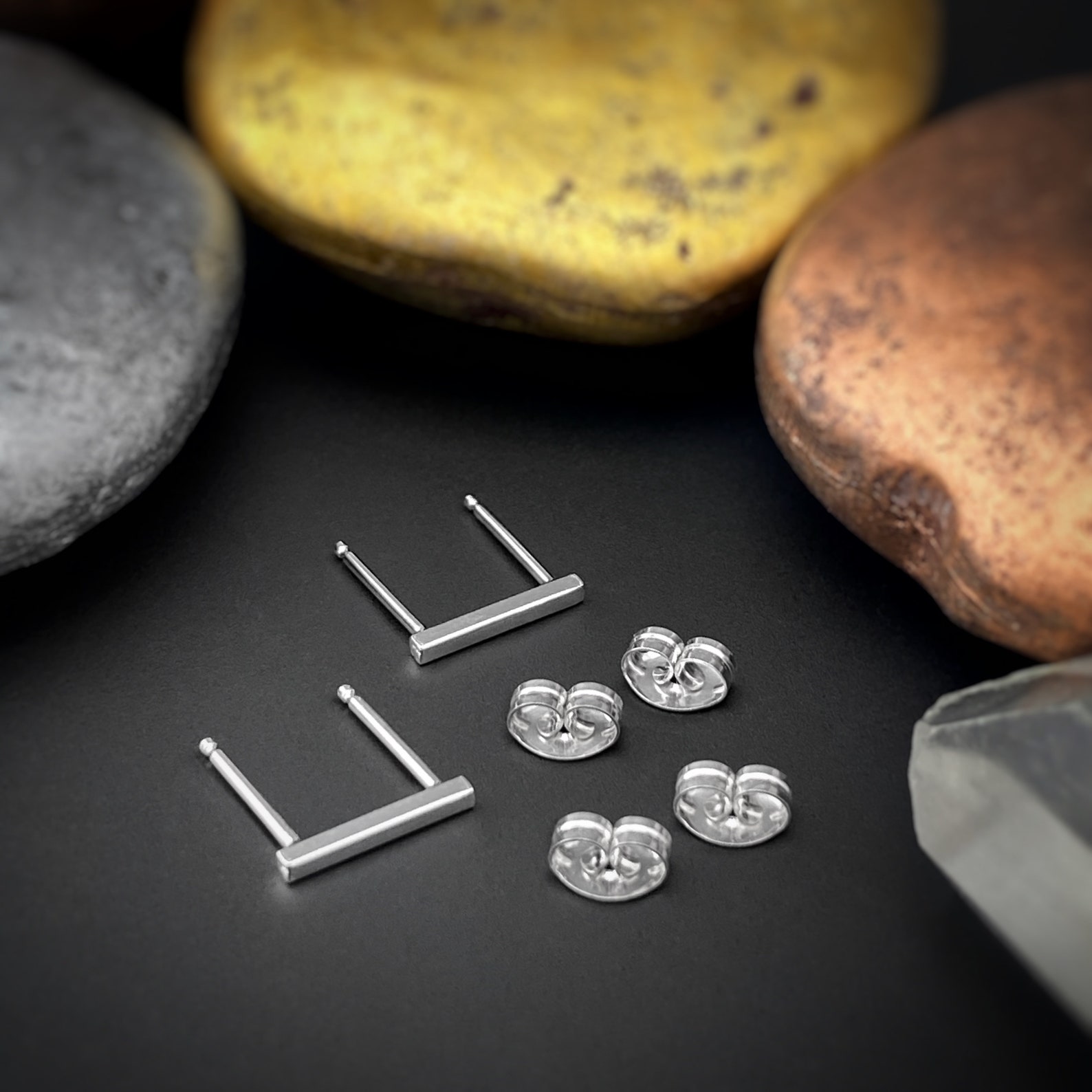 Double Bar Studs, Square Double Piercing Earrings, Double Earrings ...