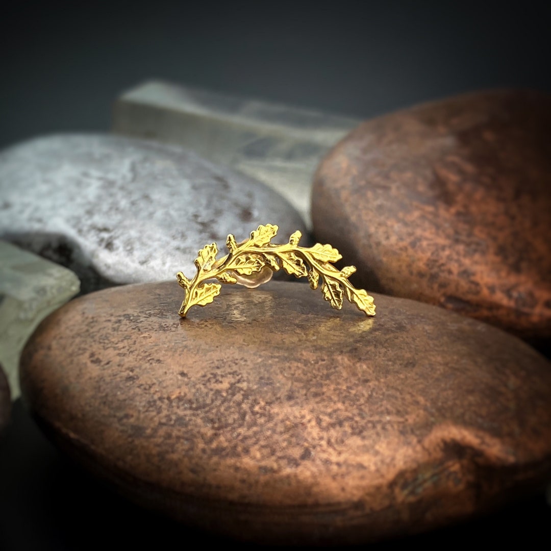 MADE TO ORDER Sterling Silver Oak Leaf Helix Earring, Curved Bar Stud ...