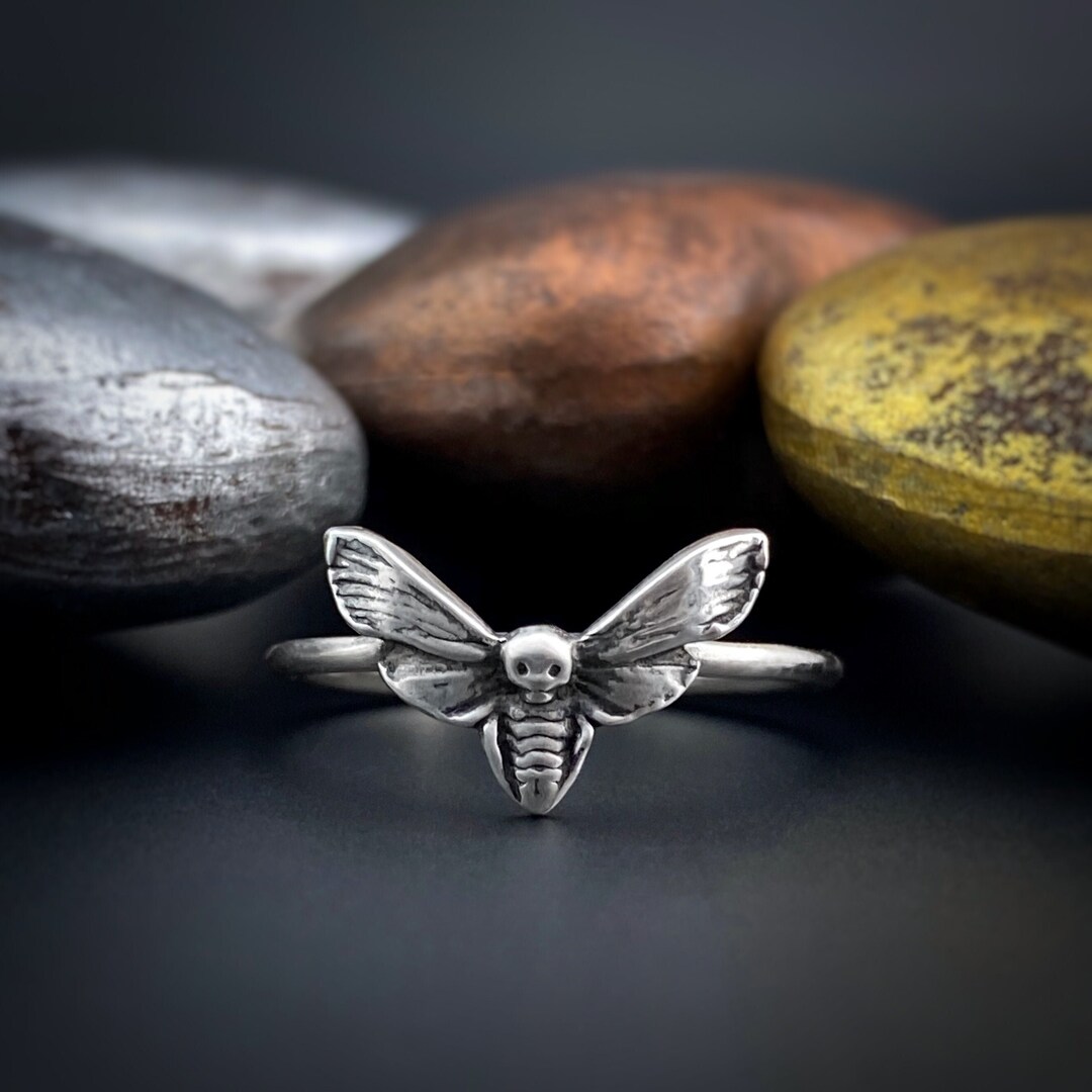Silver Moth Ring, Silver Ring, Statement Ring, Death Head Moth, Hawk ...