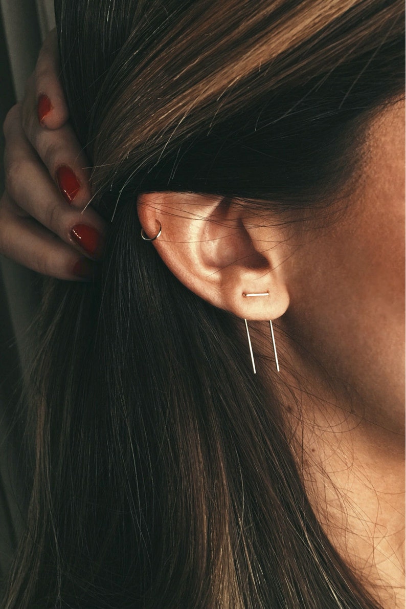 Double Piercing Threader Earrings Double Lobe Earrings - Etsy Canada