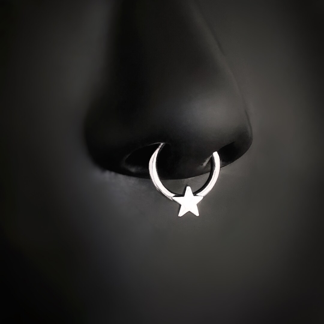 Star Septum Hoop, Large Star Septum Ring, Silver Septum Piercing ...