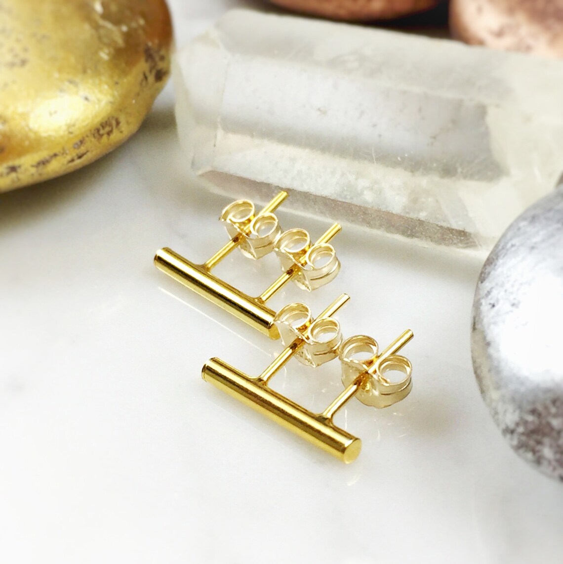 Double Bar Earrings Double Piercing Bar Studs Double Stud | Etsy