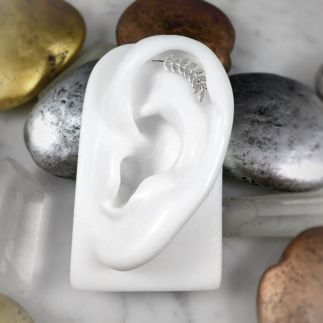 Curved Helix Earring, Laurel Leaf Earring, Sterling Silver Earring ...