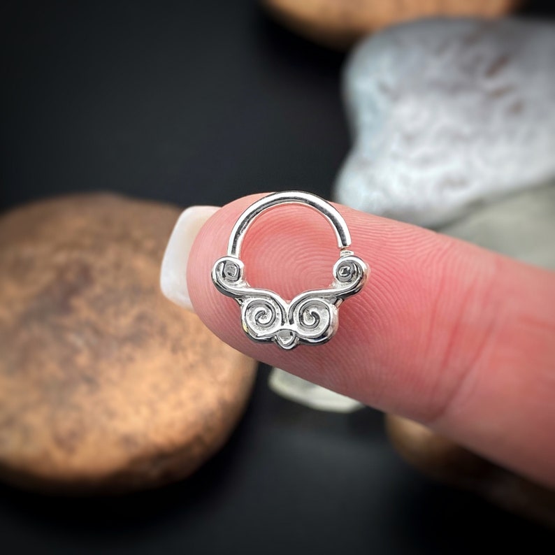 Scroll Septum Ring Spiral Nose Hoop Sterling Silver Nose | Etsy