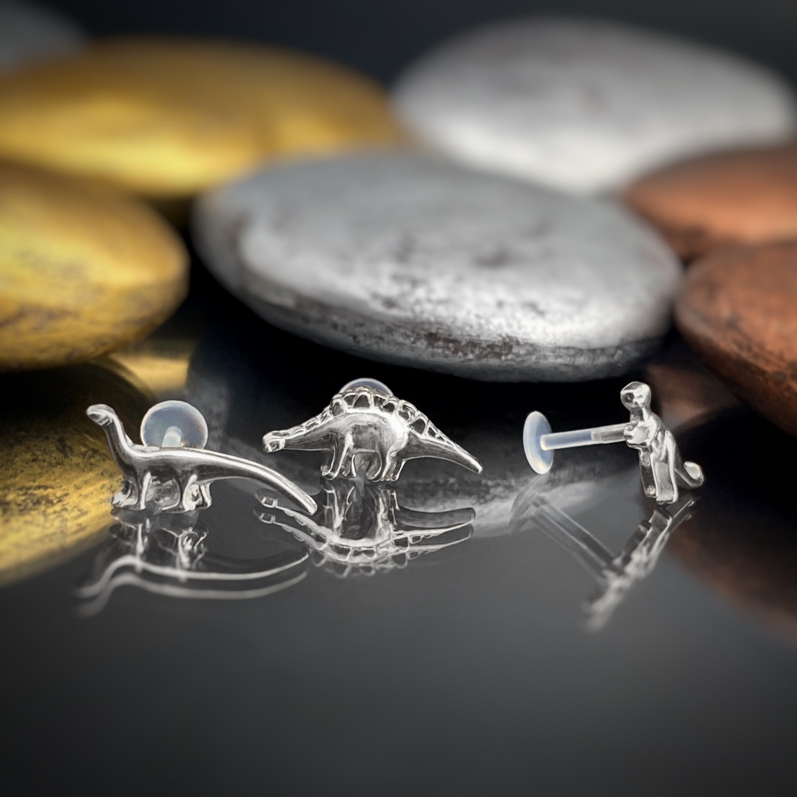 Solid Fine Silver Dinosaur Earrings Dinosaur Studs | Etsy