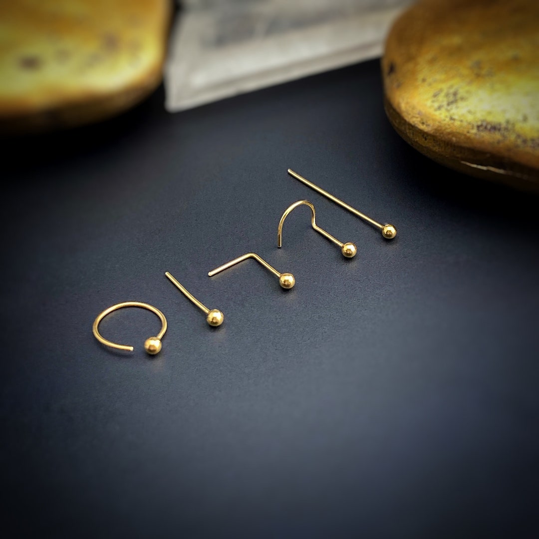 HANDMADE TO ORDER Gold Ball Nose Stud, Tiny Ball Nose Hoop, Tiny Nose Stud, Tiny Gold Nose Ring ...