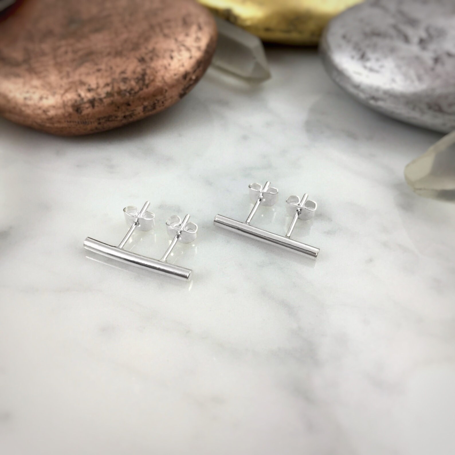 Double Bar Earrings Double Piercing Bar Studs Double Stud | Etsy