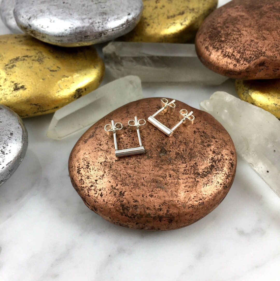 Double Bar Studs, Double Piercing Earrings, Double Bar Earrings, Double ...