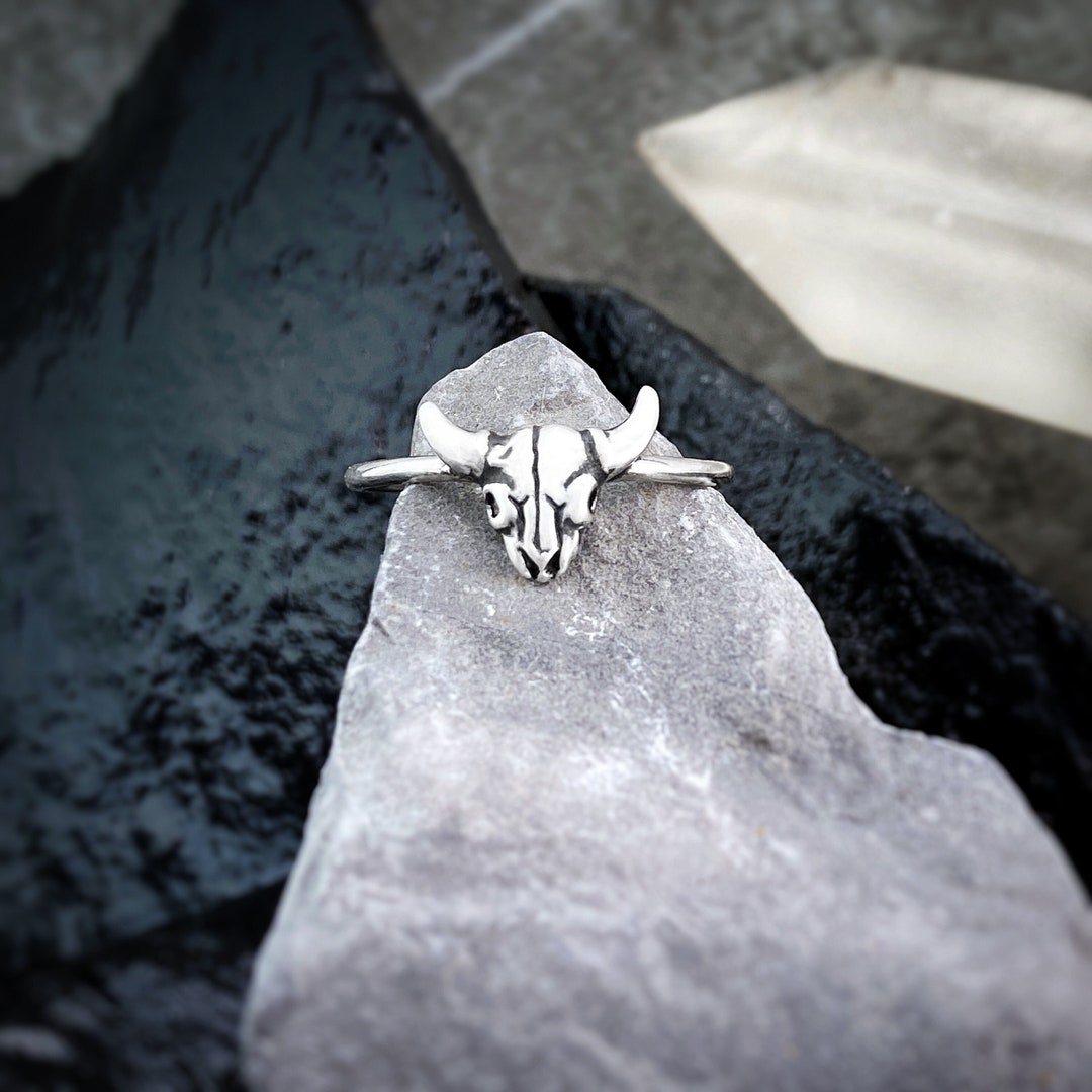 Bull Skull Ring, Hand Sculpted Fine Jewelry, Animal Skull Statement ...
