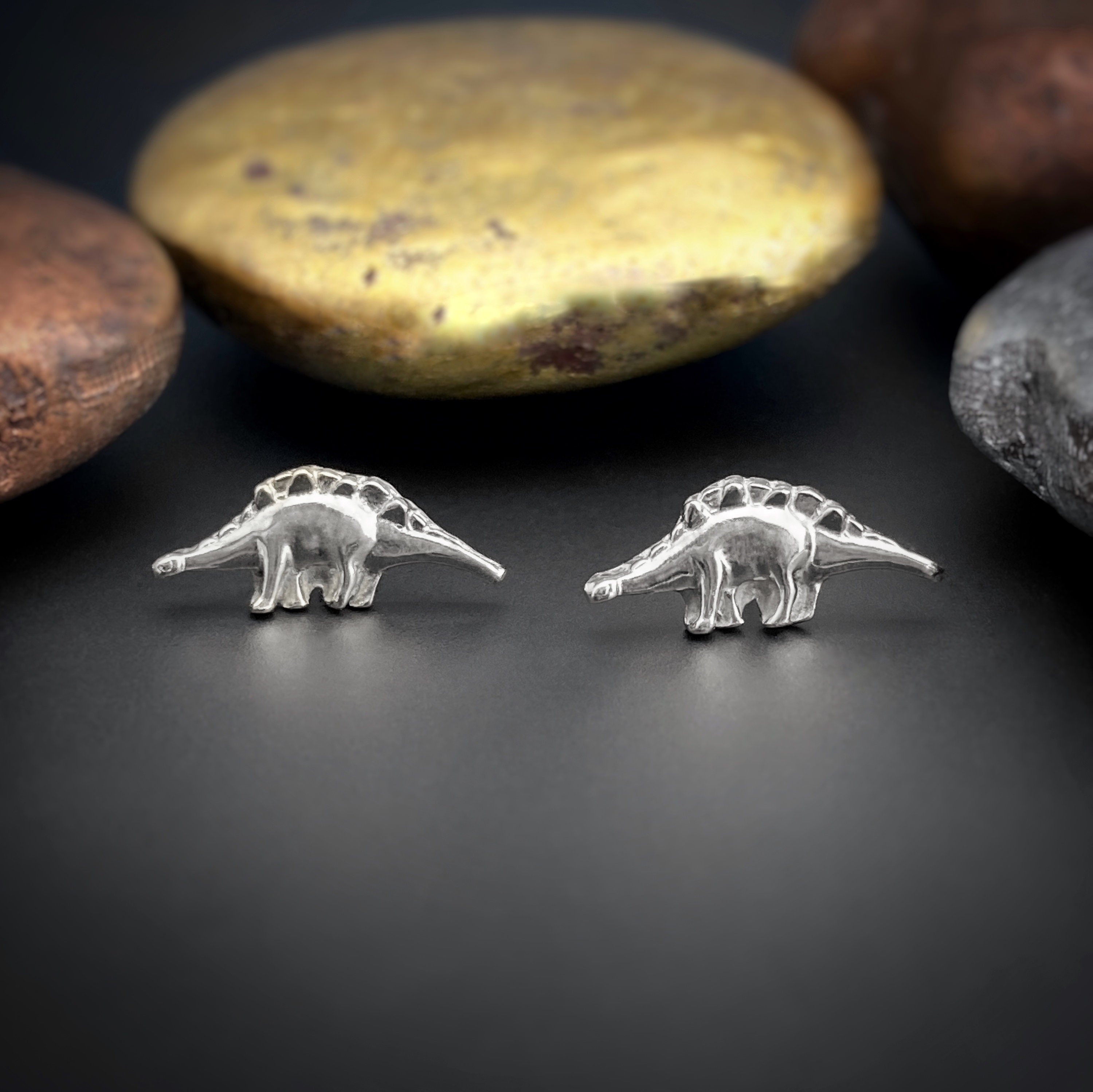 Solid Fine Silver Dinosaur Earrings Dinosaur Studs | Etsy