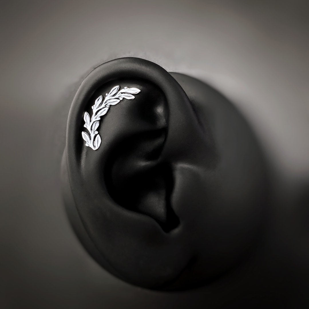 Leaf Helix Earring, Helix Bar Earring, Sterling Silver Earrings, Helix ...