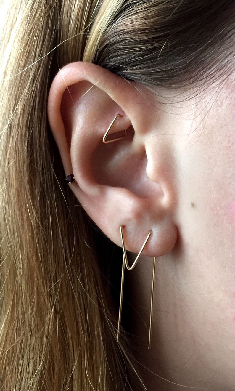 Triangle Cartilage Earring, Tiny Triangle Hoop, Tiny Hoop Earring ...