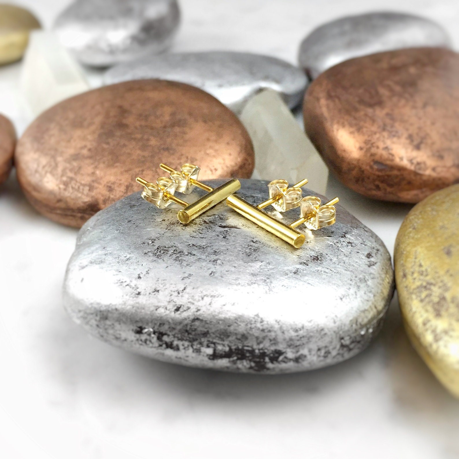 Double Bar Earrings Double Piercing Bar Studs Double Stud | Etsy