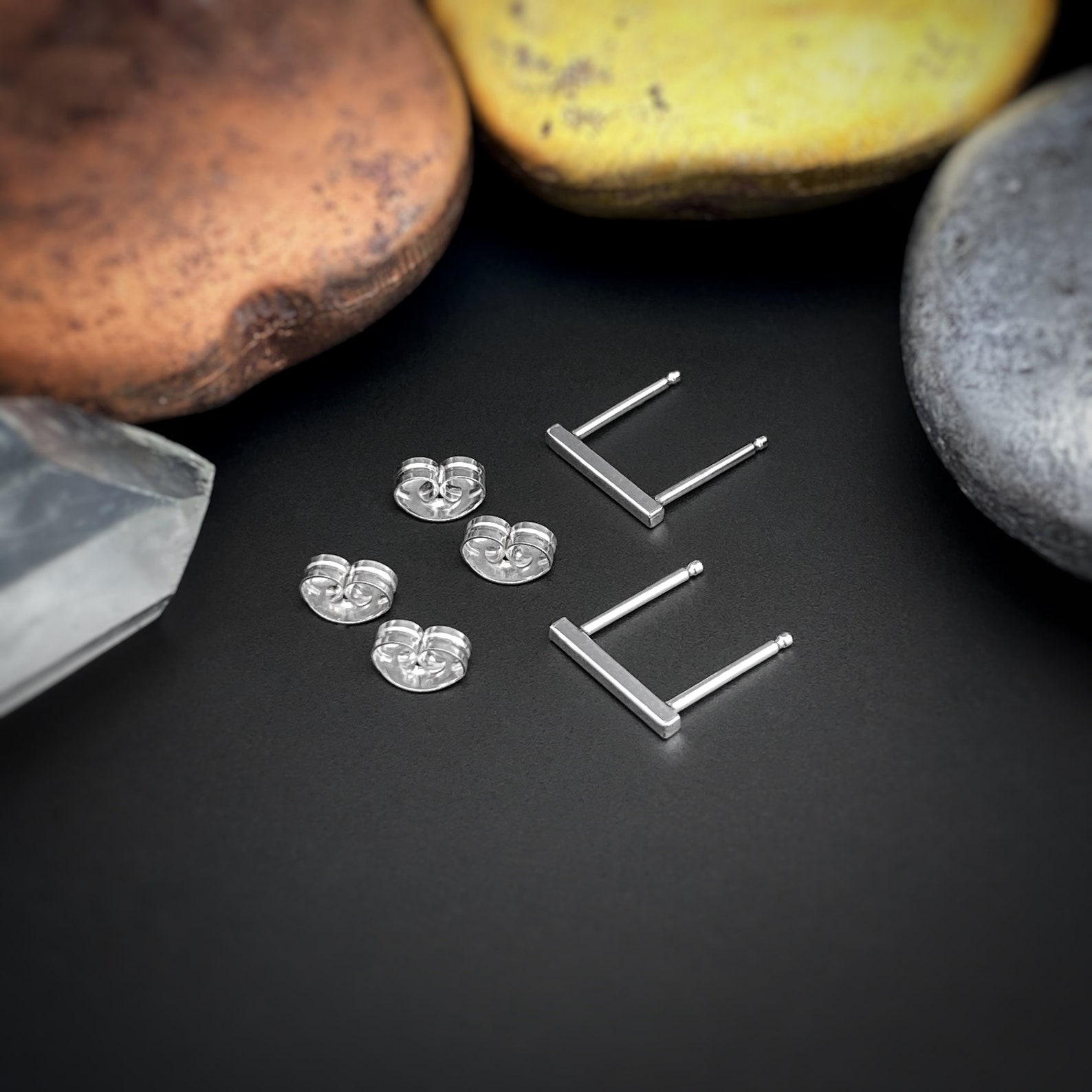 Double Bar Studs, Square Double Piercing Earrings, Double Earrings ...