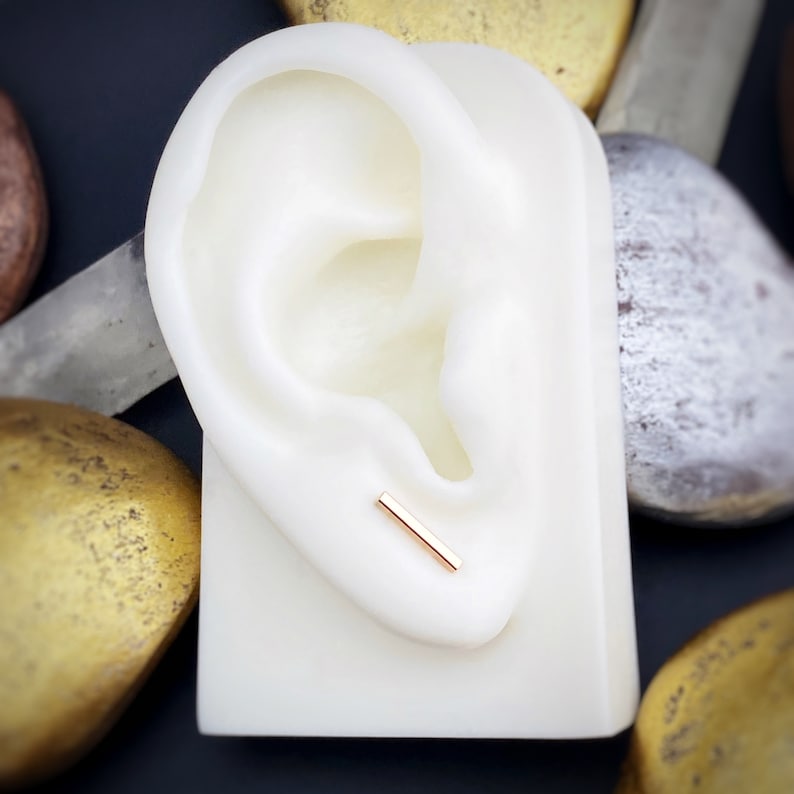 Double Bar Studs, Square Double Piercing Earrings, Double Earrings ...