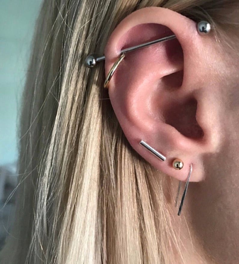 Double Bar Studs Double Piercing Earrings Double Bar | Etsy