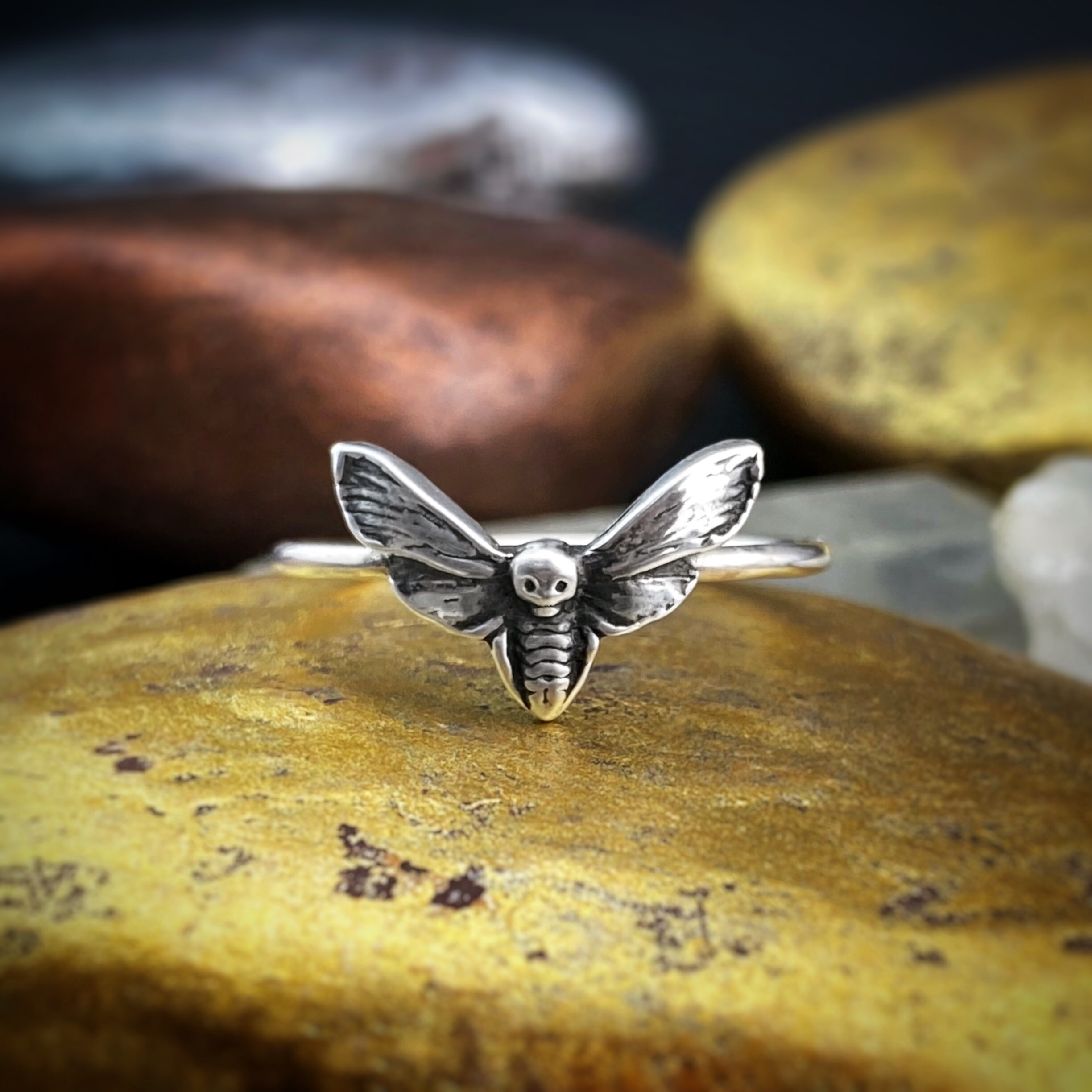 Silver Moth Ring Silver Ring Statement Ring Death Head | Etsy