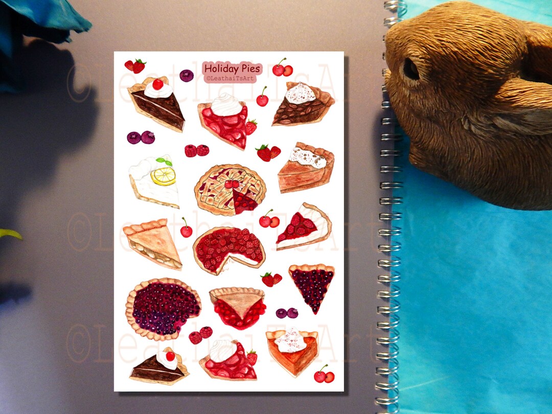 Pie Stickers Watercolor Assorted Holiday Pie Stickers Bullet Journal ...