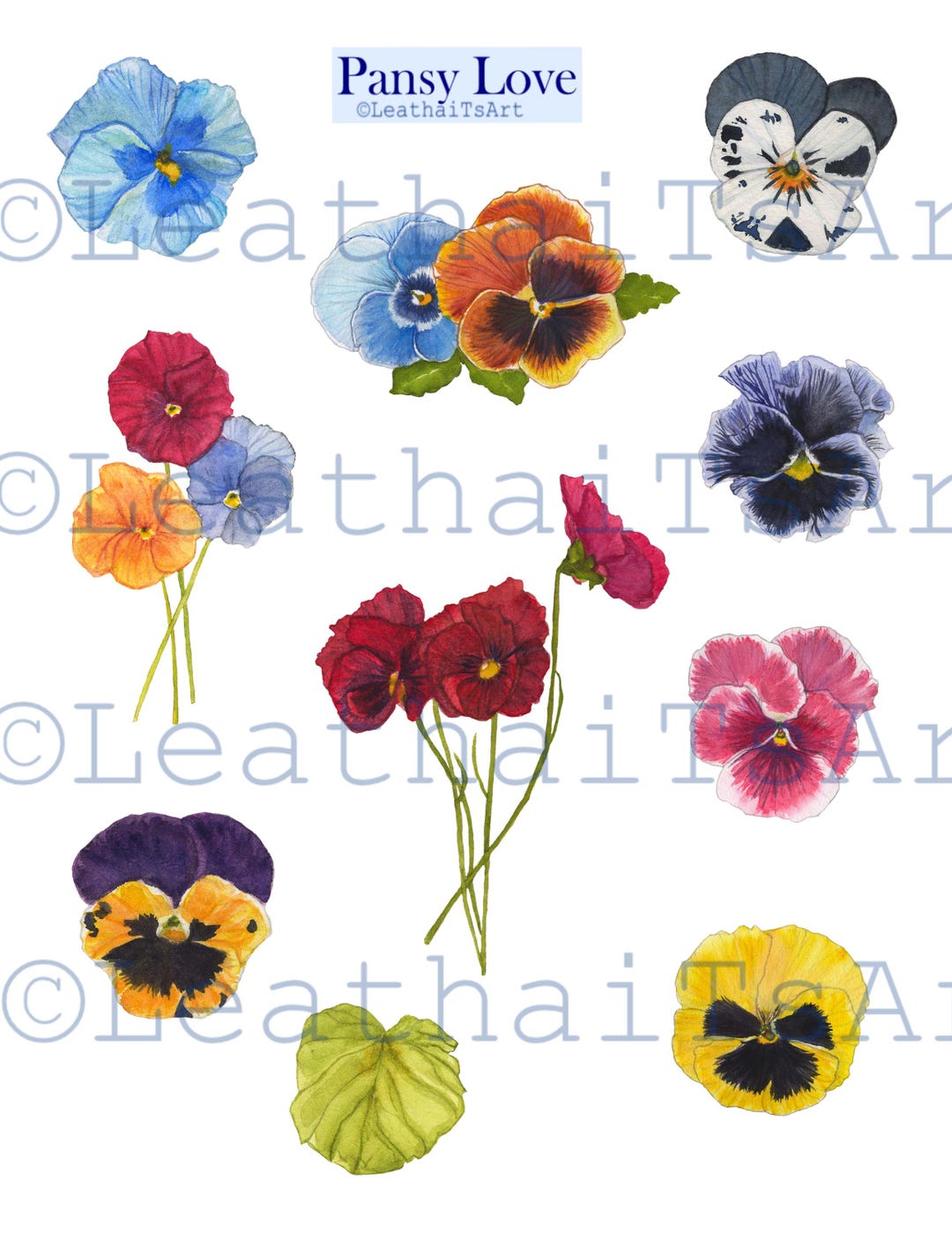 Digital Fussy Cut Watercolor Pansy Stickers Downloadable Pansies ...