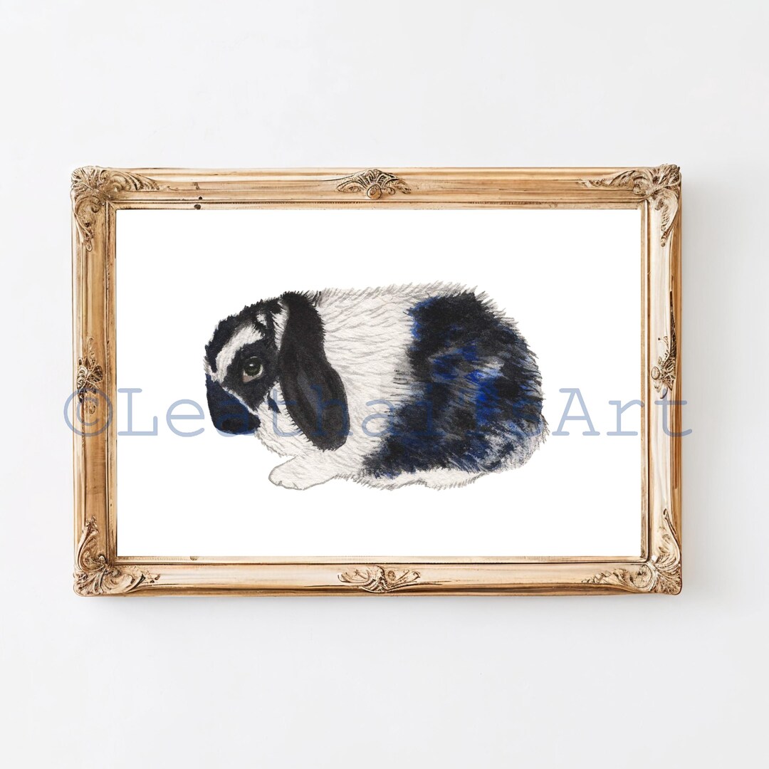 Print Black and White Spotted Bunny Mini Watercolor Print Watercolor ...