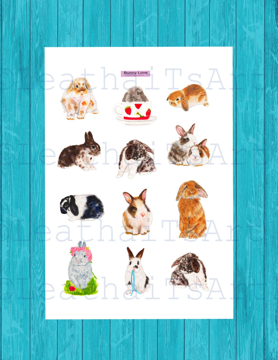Hand Painted Traditional Watercolor Bunny Rabbit Sticker Sheet/bunny ...