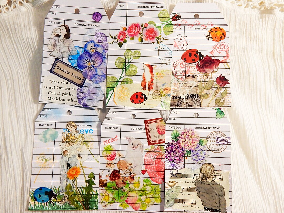 3 Decorated Altered Library Tag Cards Junk Journal Library Cards ...