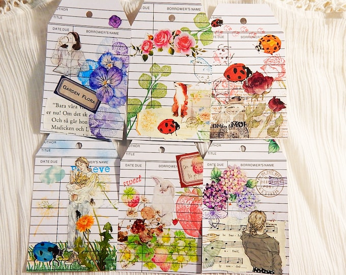 3 Decorated Altered Library Tag Cards Junk Journal Library Cards ...