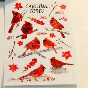 Cardinal Bird Stickers Red Cardinal Bird Stickers Seasonal Bird ...