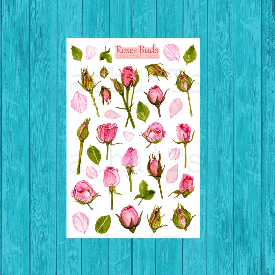 Pink Roses Stickers Rosebuds Sticker Sheet Rosebud Stickers Vintage ...
