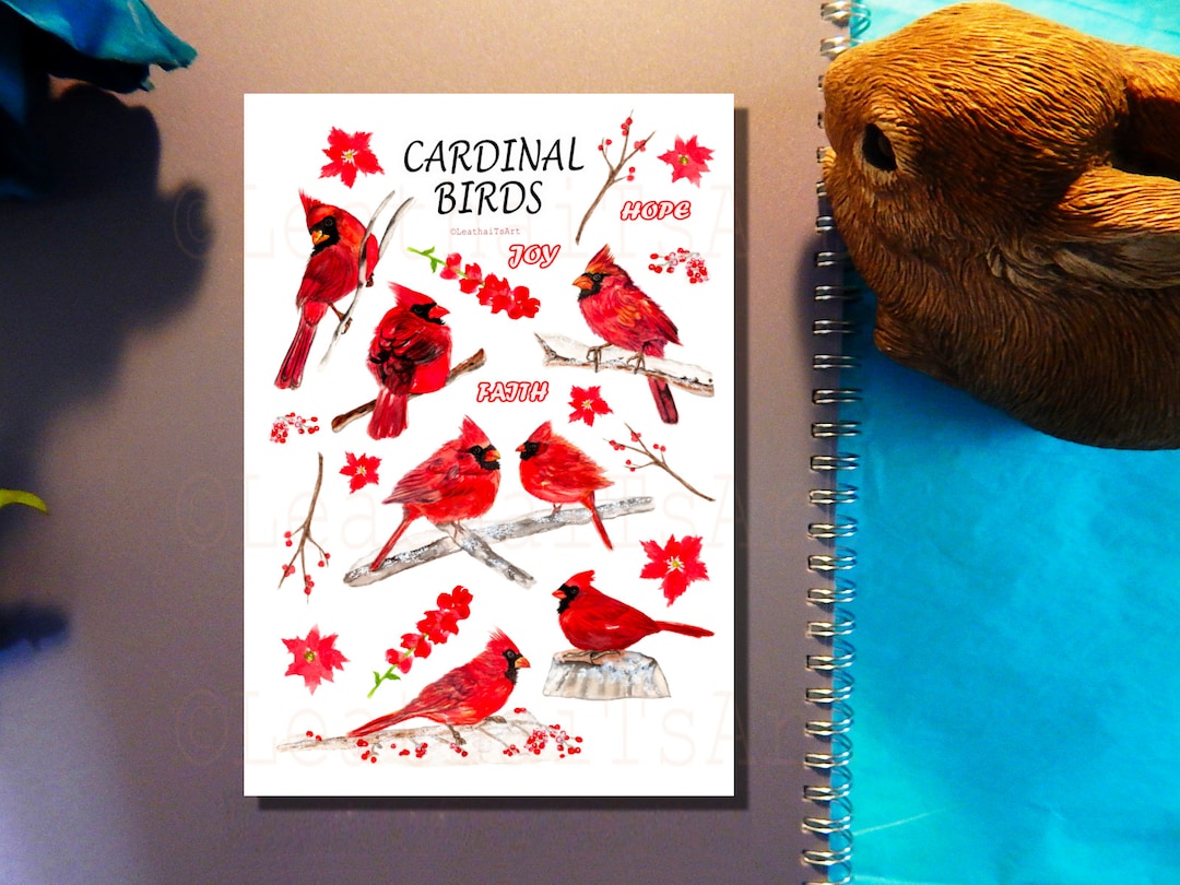 Cardinal Bird Stickers Red Cardinal Bird Stickers Seasonal Bird ...