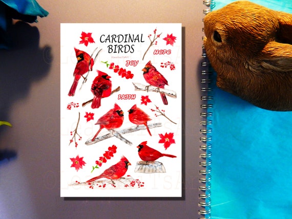 Cardinal Bird Stickers Red Cardinal Bird Stickers Seasonal - Etsy