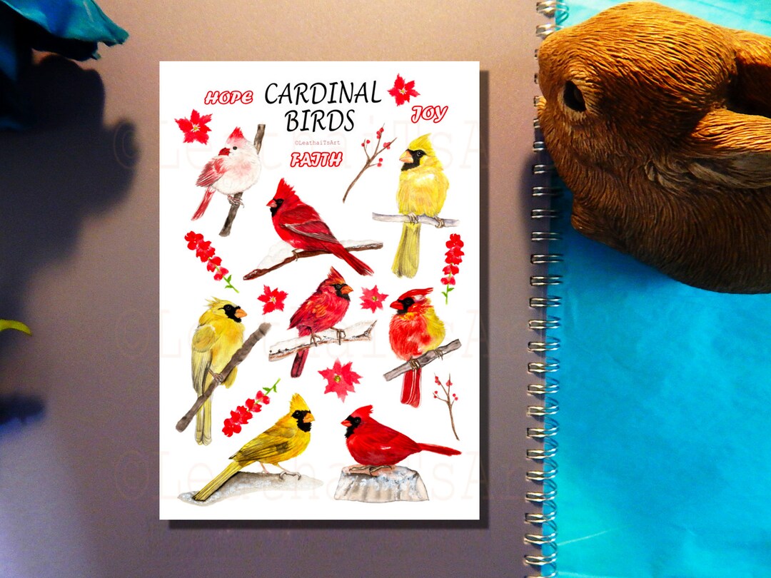 Cardinal Bird Stickers Yellow and Red Cardinal Bird Stickers Seasonal ...