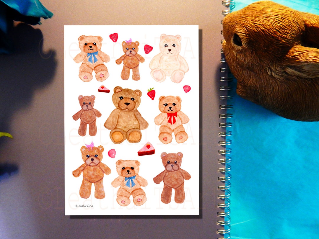 Cute Teddy Bear Stickers Adorable Teddy Bears Sticker Sheet Bear ...