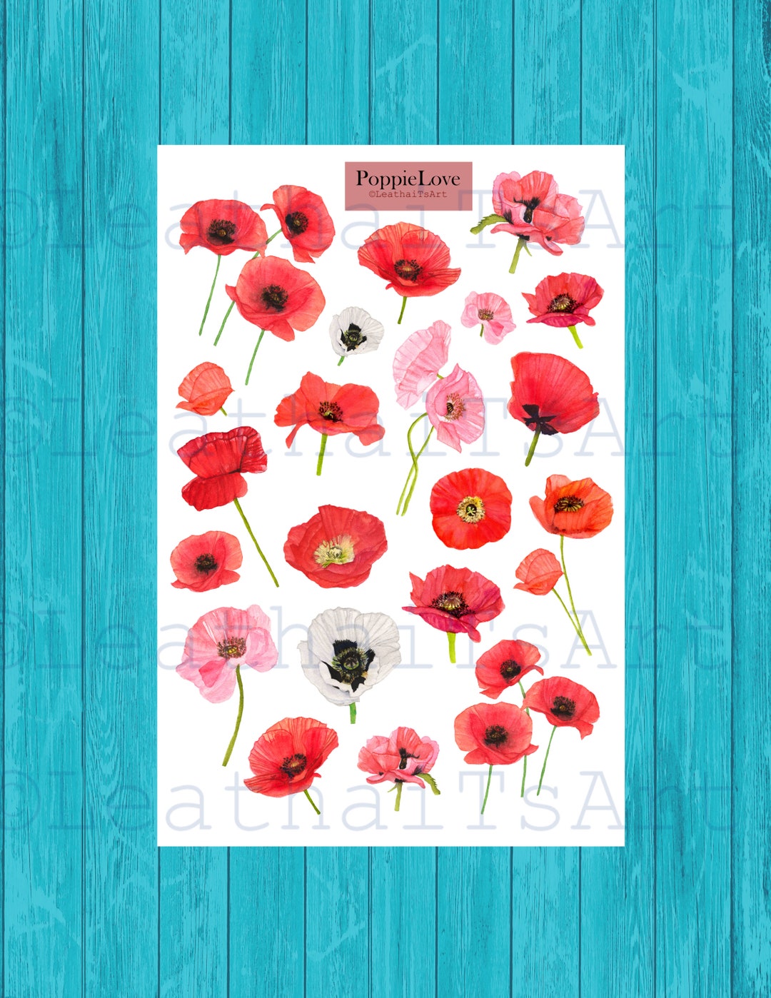 Poppy Stickers Poppy Flower Stickers Watercolor Poppies Stickers Poppy ...