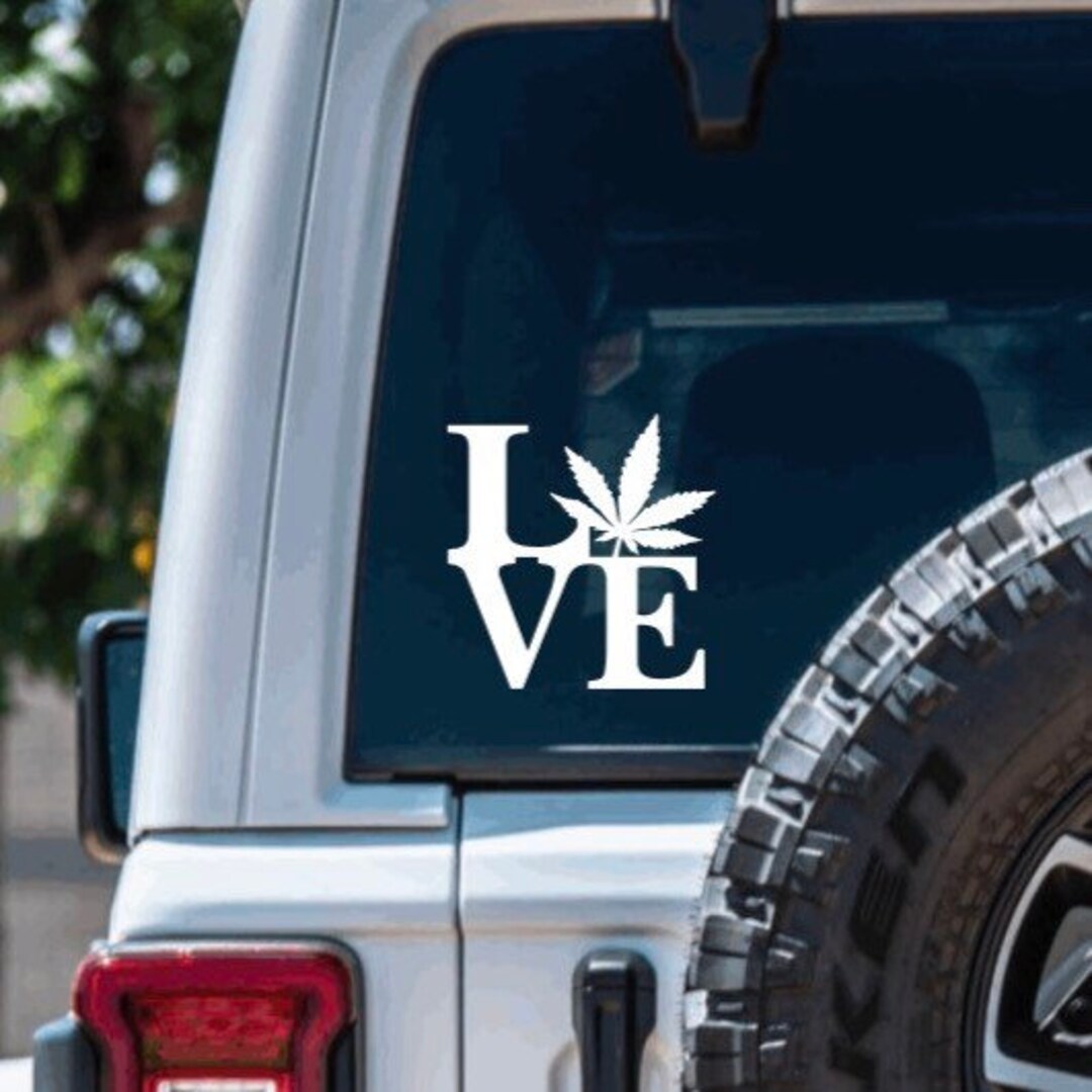 Love Marijuana Pot Leaf Vinyl Decal Sticker for Stash Jar, Weed Jar ...