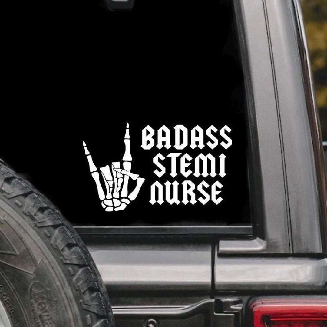Badass Stemi Nurse With Rock on Skeleton Hand Vinyl Decal Sticker Devil ...