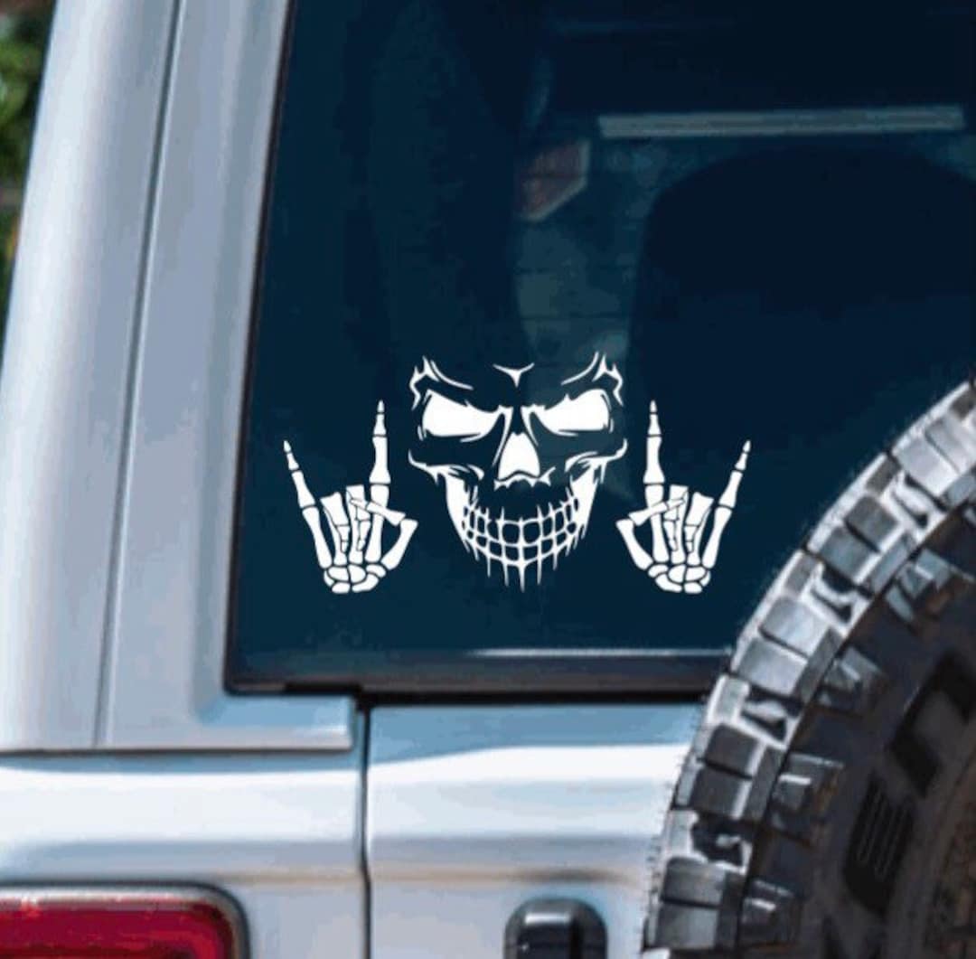 Rock on Skeleton Hands With Skull Vinyl Decal Sticker Devil Horn Hand ...