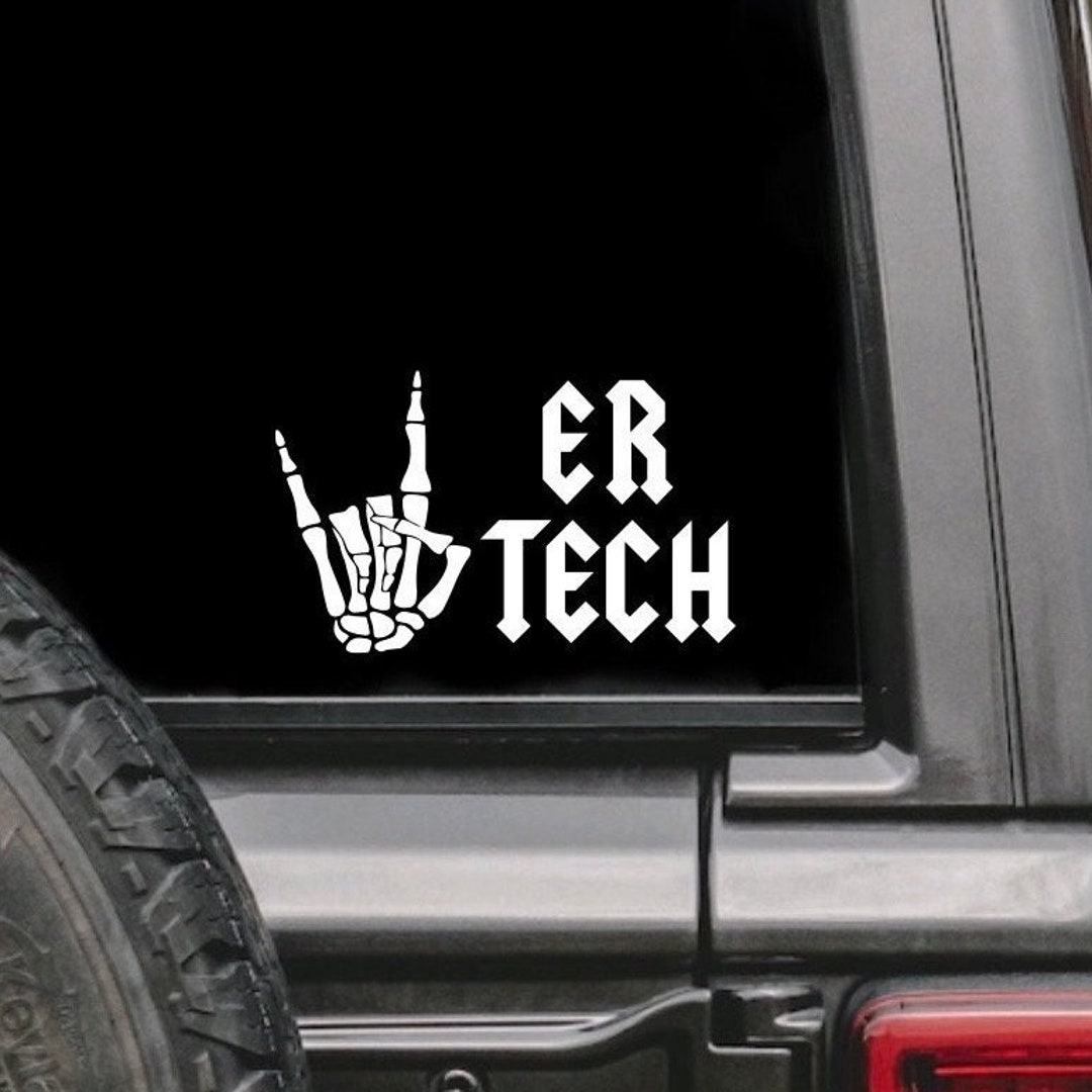 ER Tech With Rock on Skeleton Hand Vinyl Decal Sticker | Devil Horn ...