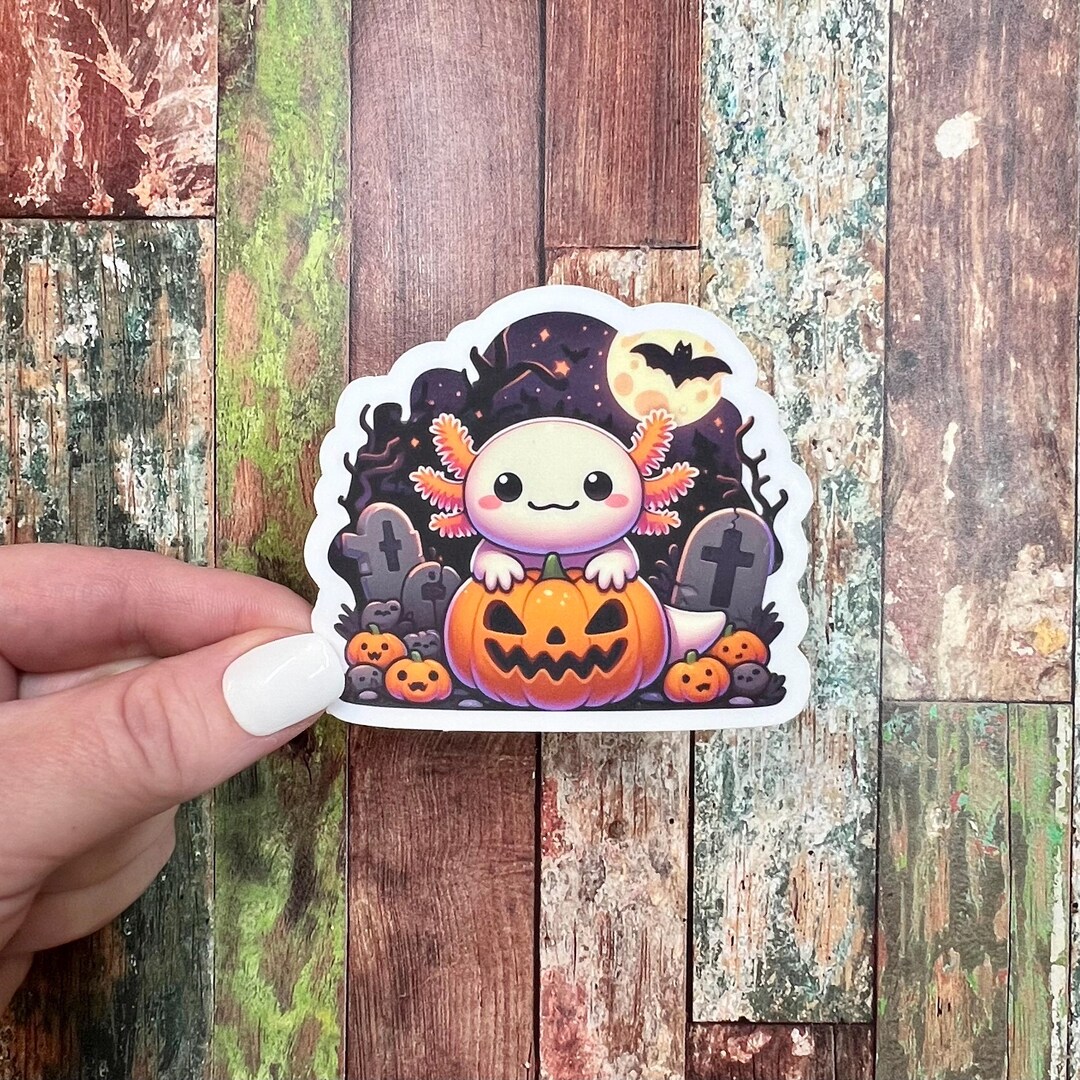 Spooky Halloween Axolotl Sticker Peel and Stick Holographic, Sparkle or ...