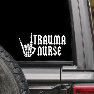 Trauma Nurse With Rock on Skeleton Hand Vinyl Decal Sticker Devil Horn ...